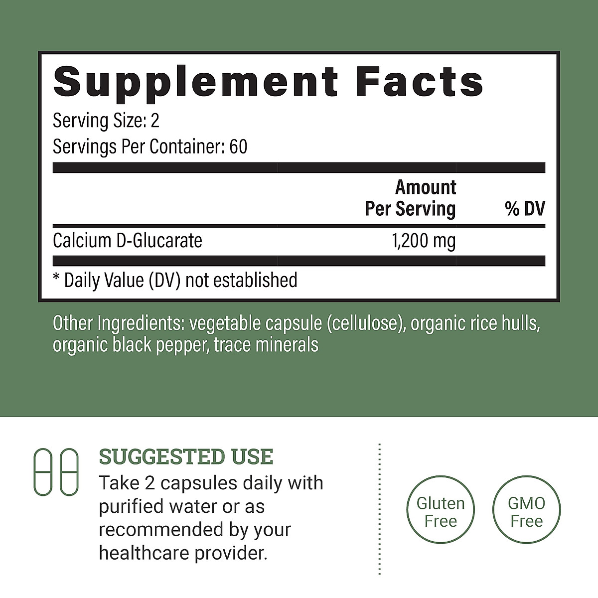 Earth Harmony Calcium D-Glucarate 1200mg - Advanced Detoxification Support & Double The Strength of Calcium D Glucarate 500mg - 120 Capsules (2-Month Supply)