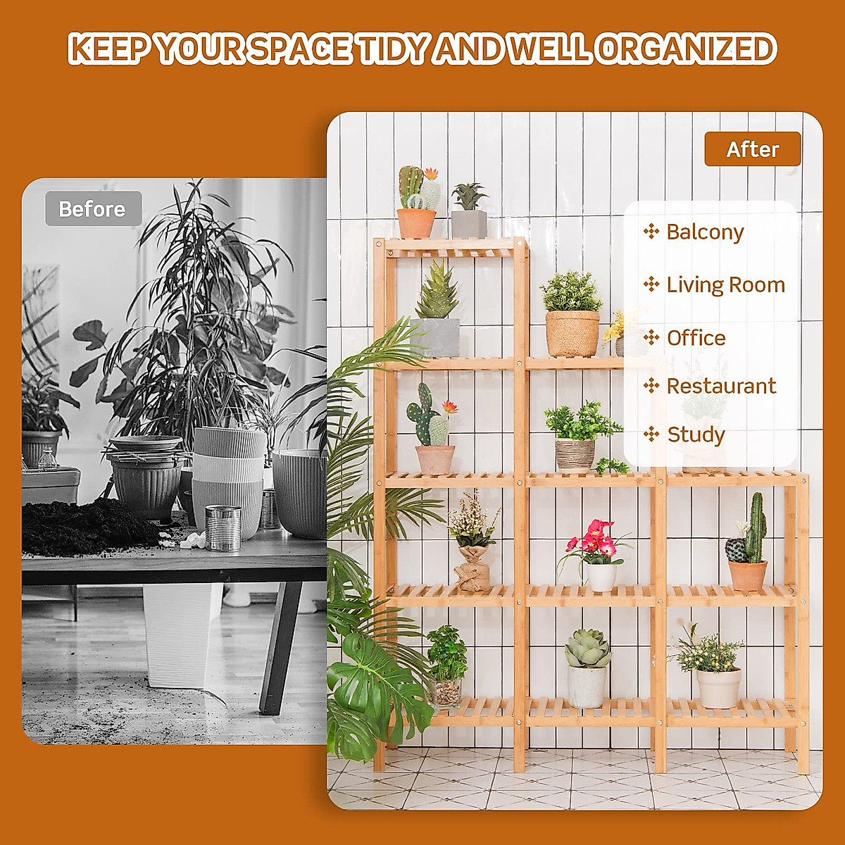 Giantex 5 Tier Bamboo Shelf, Cube Storage Organizer w/ 9 Cubes, Bamboo Bathroom Shelf, Multipurpose Storage Organizer Display Plant Stand for Home Office Living Room Balcony