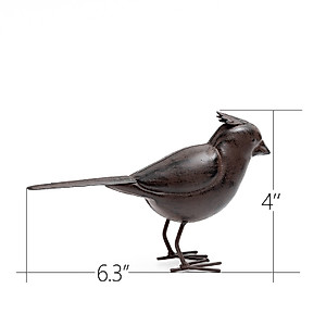 Decorative Small Nostalgia Style Cute Bird Art Iron Sculpture Figurine Home & Office & Garden Decoration, Rust/Brown (Cardinal Bird)