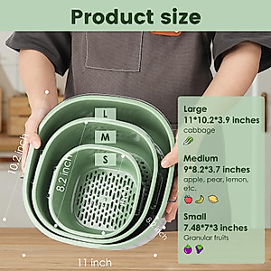 8.2 Quart Large Strainers and Colanders,3 Sets Plastic 2 in 1 Double Layered Strainers for Kitchen,BPA Free Fruits and Vegetable Washing Basket,for Pasta Salad Berry Cleaning Mixing (Green)