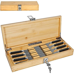 Knife Storage Box with Lock - Derkerry Kitchen Lockable Bamboo Knife Organizer - Knives Not Included