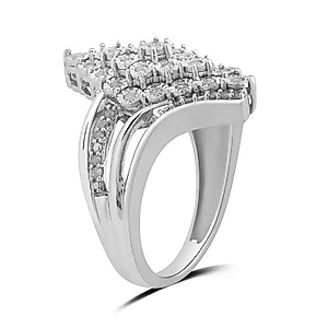 Jewelili Sterling Silver 1/4 Cttw Natural White Round Diamond Ring, Size 7