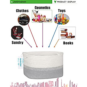 LANGYASHAN Rectangular Woven Rope Basket Decorative Blanket Basket for Living Room Storage or Nursery Laundry Basket Basket with Invisible Handles Laundry Hamper(Gray Invisible Handle)