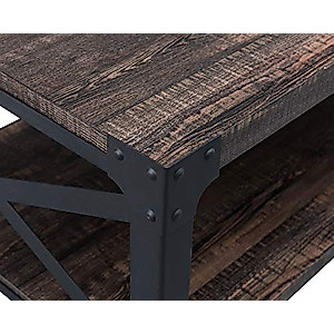 OKD Industrial Coffee Table for Living Room, 40 Inch Rustic Rectangular Center Table with Open Storage Shelf, Wood Cocktail Table with Sturdy X-Shaped Metal Frame, Dark Rustic Oak