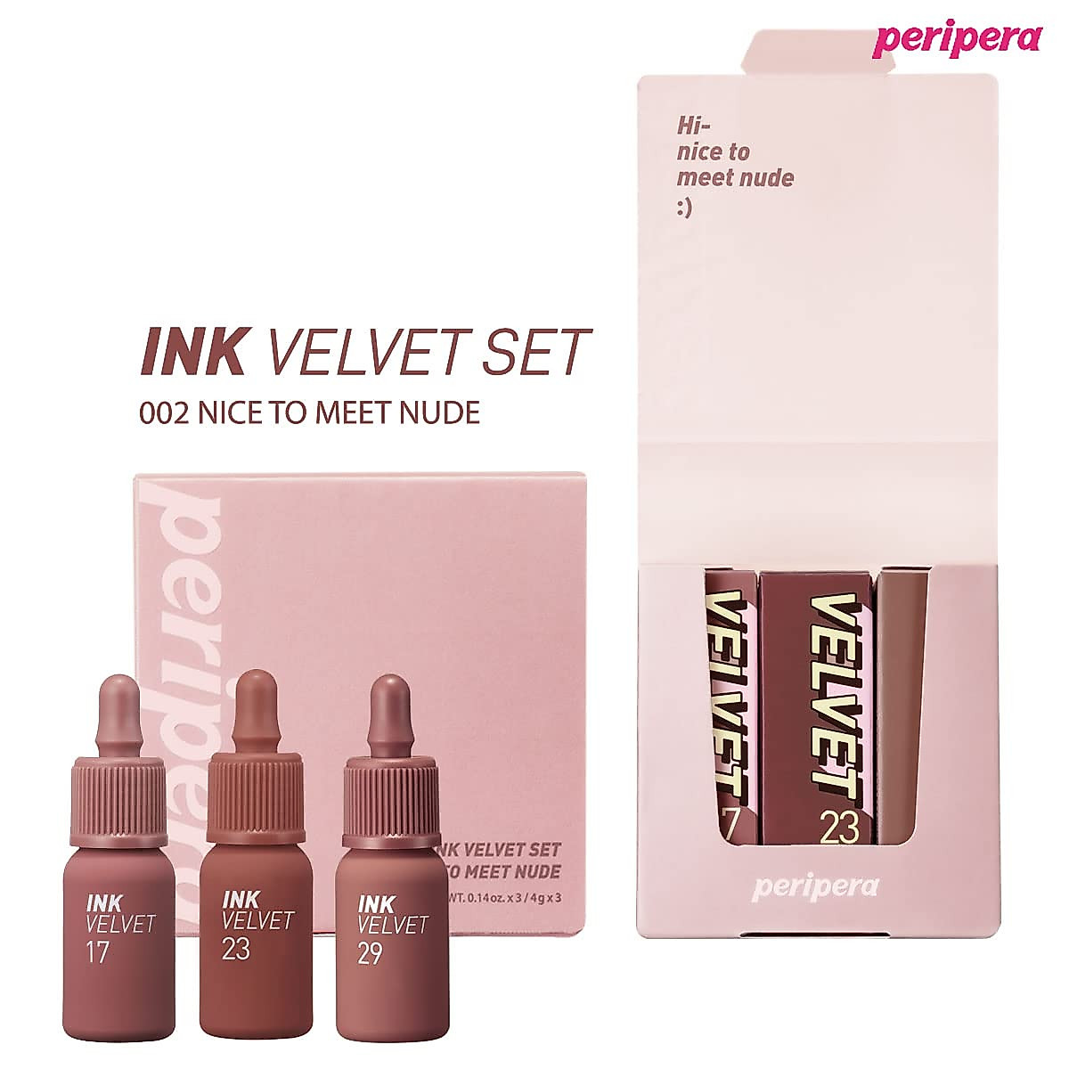 Peripera Ink the Velvet Lip Tint | High Pigment Color, Longwear, Weightless, Not Animal Tested, Gluten-Free, Paraben-Free | NICE TO MEET NUDE, 0.14 fl oz*3