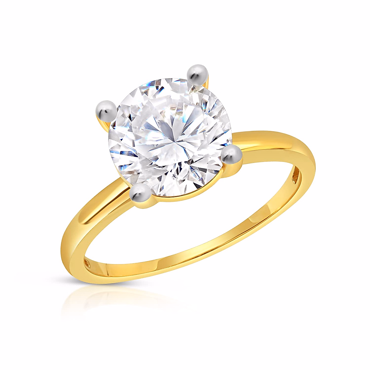 MAX + STONE 3 Carat Round Cubic Zirconia Solitaire Engagement Ring for Women | 14k Gold Engagement Ring | Simulated Diamond Ring | Yellow Gold CZ Engagement Ring Size 6