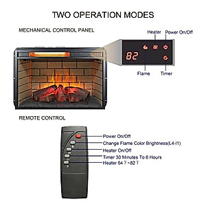 TINGSING 26" Infrared Quartz Electric Fireplace Insert, Indoor Fireplace Heater, Recessed Fireplace Heater with Adjustable Flame Effects, Timer, Thermostat, Remote Control, woodlog Version with Brick