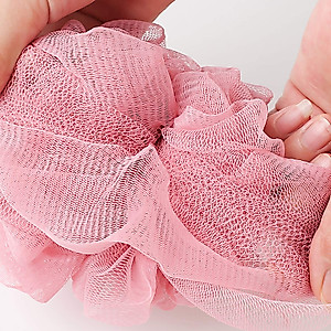 LISSOMPLUME Mesh Pouf Bath Sponge Exfoliating Shower Ball Pom Cleaning Accessory Pink Color