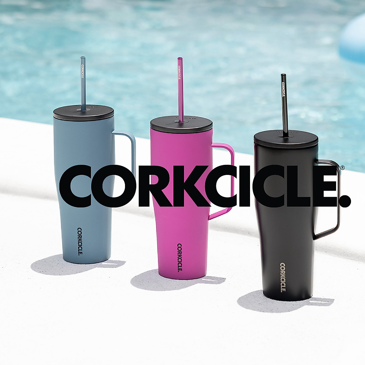 Corkcicle 30oz Tumbler With Handle, Ceramic Slate, Reusable Water Bottle, Triple Insulated Stainless Steel Travel Mug, BPA Free, Keeps Beverages Cold 12 Hours, Tumbler with Lid and Straw, Cold Cup XL
