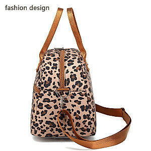 FlowFly Insulated Lunch Bag With Shoulder Strap for Women, Men, and Kids, Large and Reusable, Handle, Freezable Work and School Travel Tote and Meal Prep Organizer,Leapard