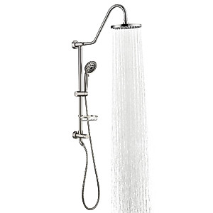 Shower System with 8" Rain Shower Head, 5-Function Shower Head with Handheld, Adjustable Slide Bar, 59" Stainless Steel Hose, Brushed Nickel