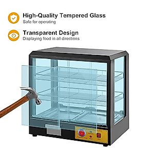Food Warmer Display, 3-Tier Electric Food Warmer Commercial Countertop with Lighting and Glass Door, 500w Commercial Electric Warmer Display for Restaurant Small Heated Warming Box