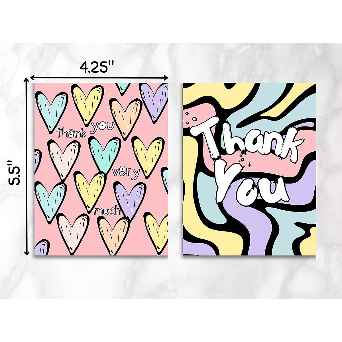 20 Pcs Cute Thank You Cards With Envelopes For Kids, Teens And Adults Colorful Tank You Notes Cards Blank Inside For All Occasions, Girls Birthday, Baby Shower, Party, Small Business, Sweet 16, With Stickers and Envelopes, 4.25x5.5