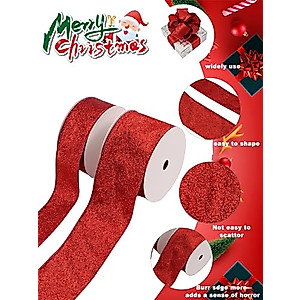 Wlflash 2-1/2 Inch10 Yards Merry Christmas Wired Edge Xmas Net Ribbon Wreath Supplies Decorative Wrapping Craft Roll for Gift Decor Accessories Party Decoration