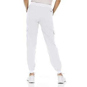 Marilyn Monroe Womens Stretch Knitwaist Six Pocket Scrub Joggers, White, S
