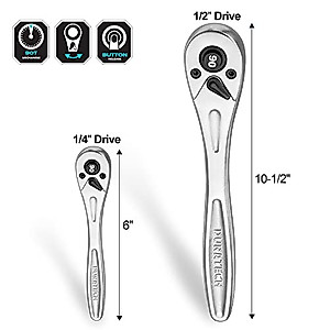 DURATECH 1/4 Ratchet Handle, 90-Tooth Socket Wrench, Reversible Ratchet Wrench, Quick-release