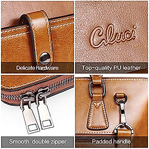 CLUCI Briefcase for Women Oil Wax Leather 15.6 Inch Laptop Slim Business Large Capacity Ladies Shoulder Bags Vintage Brown