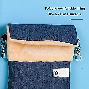 La La Pet® Small Pet Hanging Bed Sleep Pouch with Heated Warm Compartment Pet Hammocks Bed for Hamster Rat Sugar Glider Squirrel Ferret Warm Nest Bed Hideout Cave Pet Cage Accessories (Blue, M)