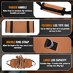 Firewood Carrier + Fire Poker + Fireplace Tongs - Fire Pit Tools for Indoor and Outdoor Use, Log Carrier for Firewood, 32 Inch Fire Poker, 26 Inch Fire Tongs, Fireplace Tools