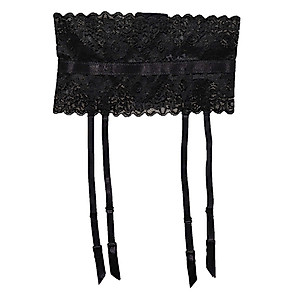Women Lace 4 Straps Metal Buckles Mysterious Black Sexy Garter Belt for Stockings S508B (Medium)