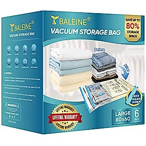 BALEINE Vacuum Storage Bag Space Saving Compression Sealer Bags for Moving, Hand Pump Included (Large 6 Pack)