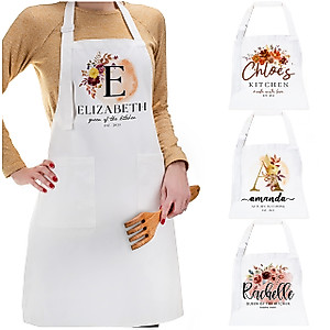 Personalized Spring Aprons for Womens, 8 Design Options, Customized Autumn Floral Kitchen Apron Gift for Girl