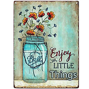 TISOSO Enjoy The Little Things Vintage Metal Sign Poppies Flower Garden Decorative Plaque Farmhouse Country Home Decor 8X12Inch