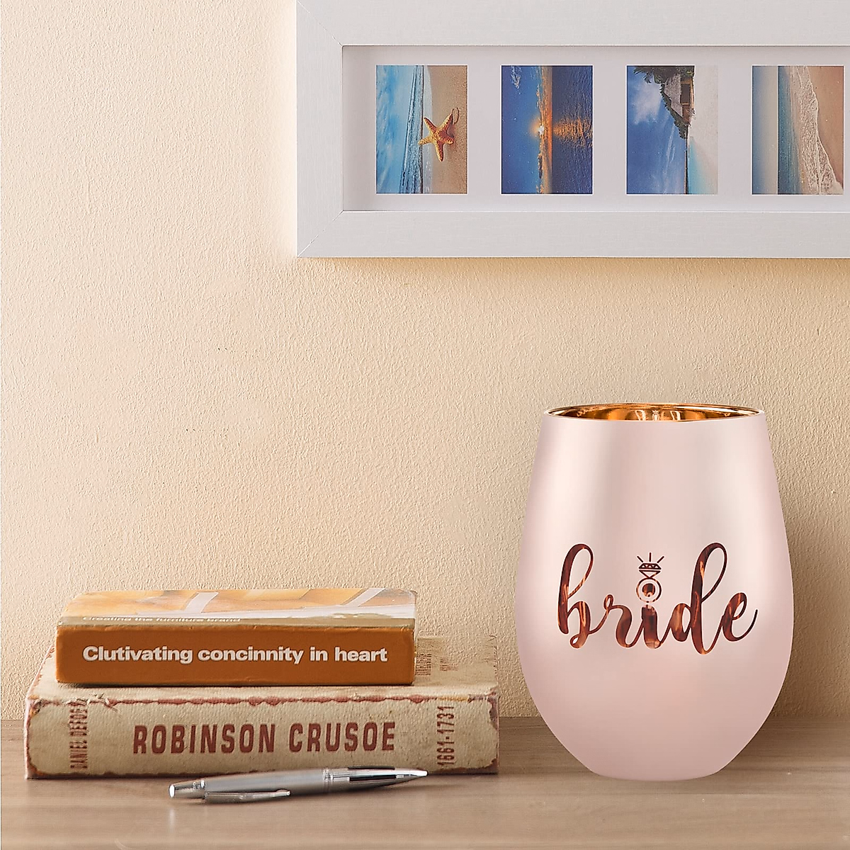 homeconlin Bride Gifts - Bridal Shower Gift - Bride Wine Glass - Gifts for Bride to be, Newly Engaged,Wedding, Engagement, Bachelorette Rose Gold