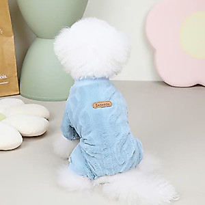 Izefia Dog Sweater Dog Clothes Fleece Dog Woolen Sweater Winter Warm Sweat Shirt 4 Legs Jumpsuit Pajamas Twist Print Sweater for Small Dog Medium Dog Cat Blue S