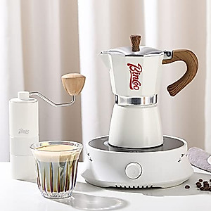 Bincoo 300ML Moka Pot Espresso Maker,Aluminum Moka Pot 6 Espresso Cups,Stovetop Italian Coffee Maker for Mocha Cappuccinos,Lattes（Off-white）