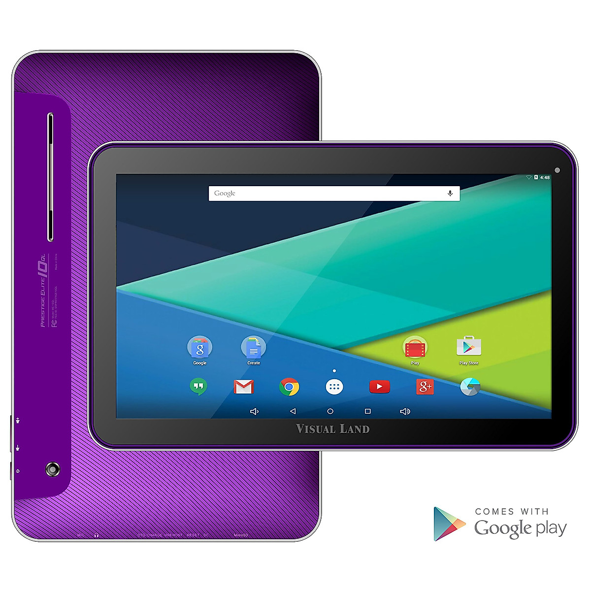 Visual Land Prestige ELITE 10QL 10.1 Inch Quad-Core Android 5.0 Lollipop 16GB Tablet with Keyboard Case - Purple