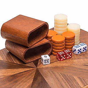 Yellow Mountain Imports Wooden Inlaid Backgammon Set, Cascadia - with Acrylic Playing Pieces & Wooden Dice Cups, 17-inch Board