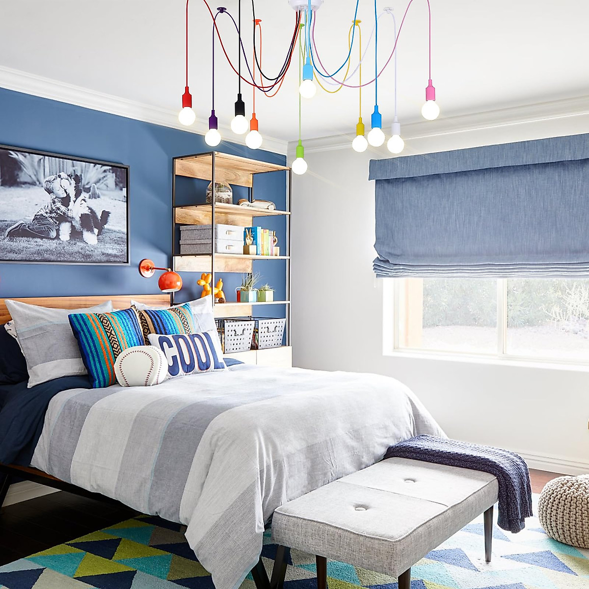 Ymlii Kids Colorful Chandelier, Ceiling Spider Light Fixture, Ajustable DIY Pendant Lamp for Boys Girls Bedroom Playroom Classroom Dining Room,‎ E26 10 Arms Lights