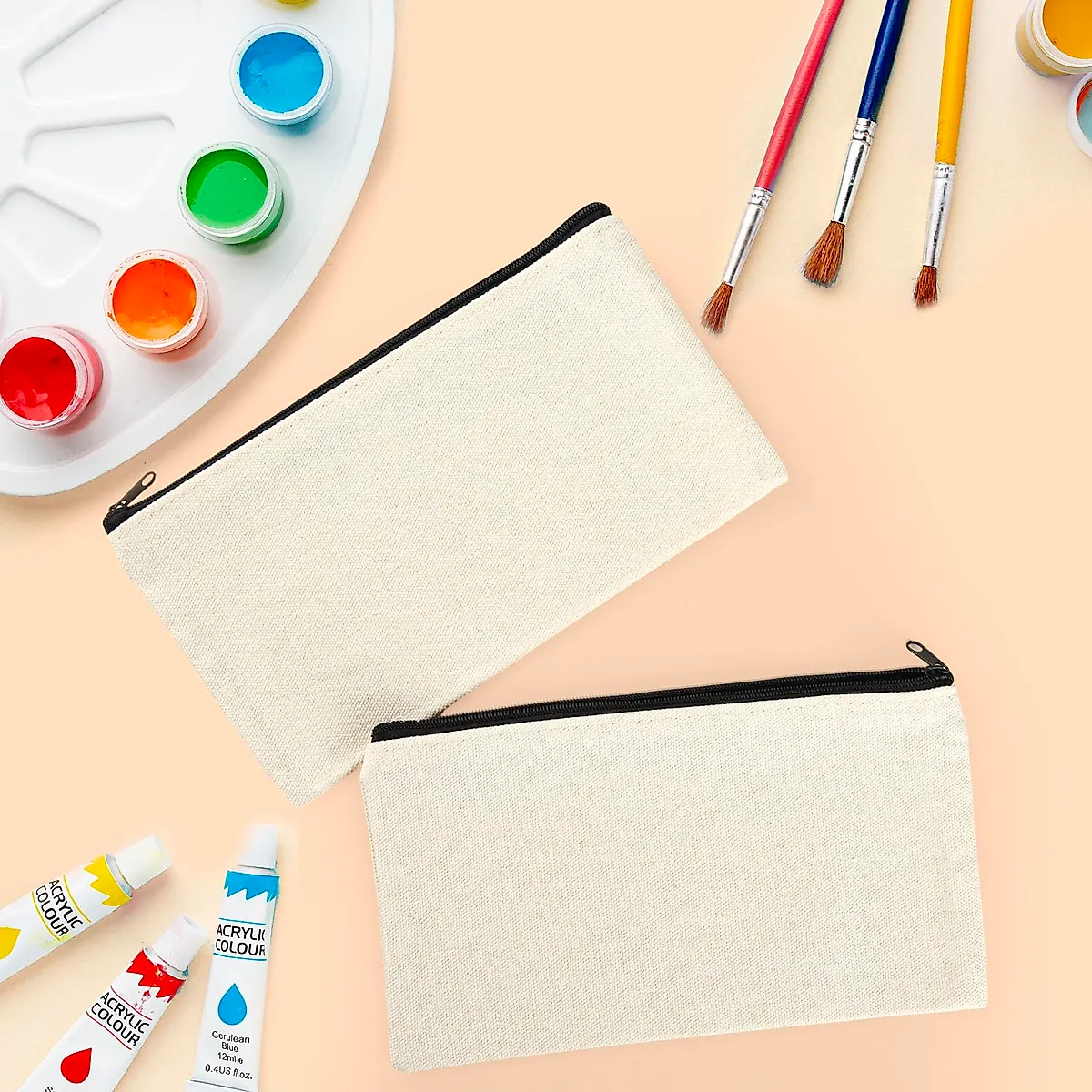 USCNC 10 Pcs 8.x 4.7 Inch Blank Canvas Makeup Bags, Blanks Cosmetic Bags, DIY Craft canvas pencil pouch, Beige Multi-Purpose Travel canvas zipper pouch