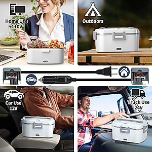 IFENROL Electric Heated Lunch Box - 100W 3-IN-1 Fast Heating Lunch Boxes Portable for Adults with 2 Pack Containers (Single & Compartment) for Car Truck Office 12V/24V/110V (3 Times Faster)