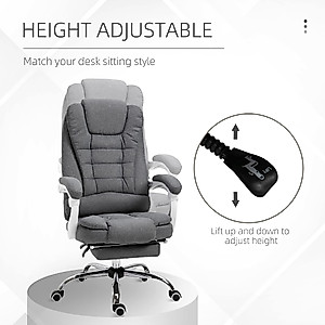 Vinsetto High-Back Executive Office Chair with Footrest, Linen-Fabric Computer Chair with Padded Armrests, Ergonomic Office Chair, Gray