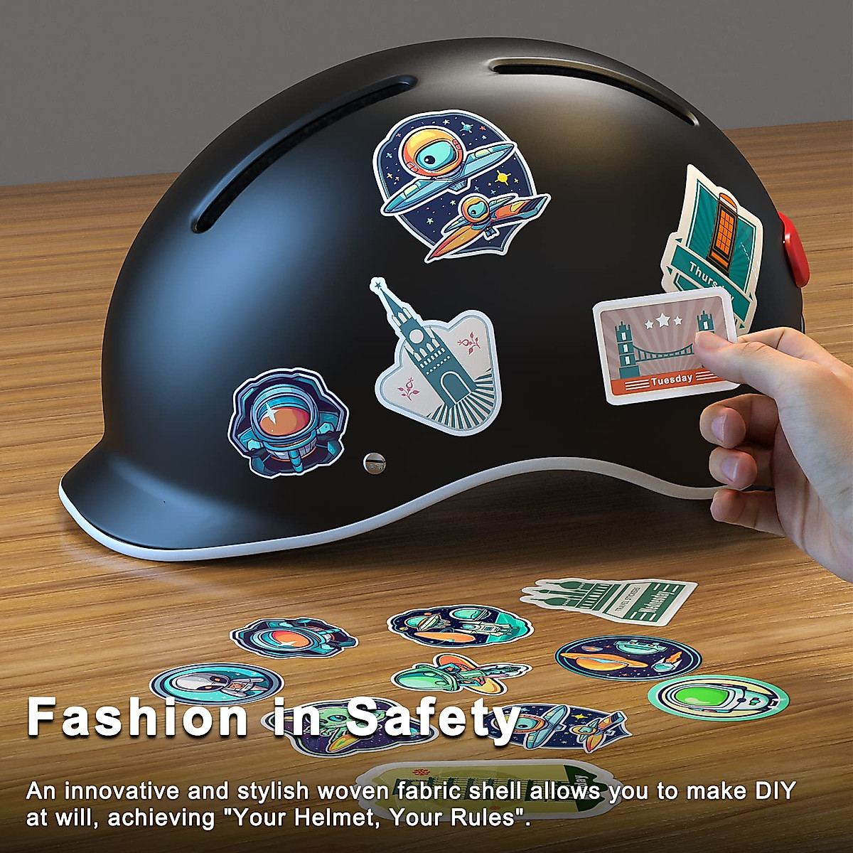 BASE CAMP BC-019 Adult Bike Helmet with Rechargeable Rear Light for Men & Women, Safety Certified Adjustable Urban Stylish Bicycle Helmet for Commuting, Skateboard, Scooter, Ebike