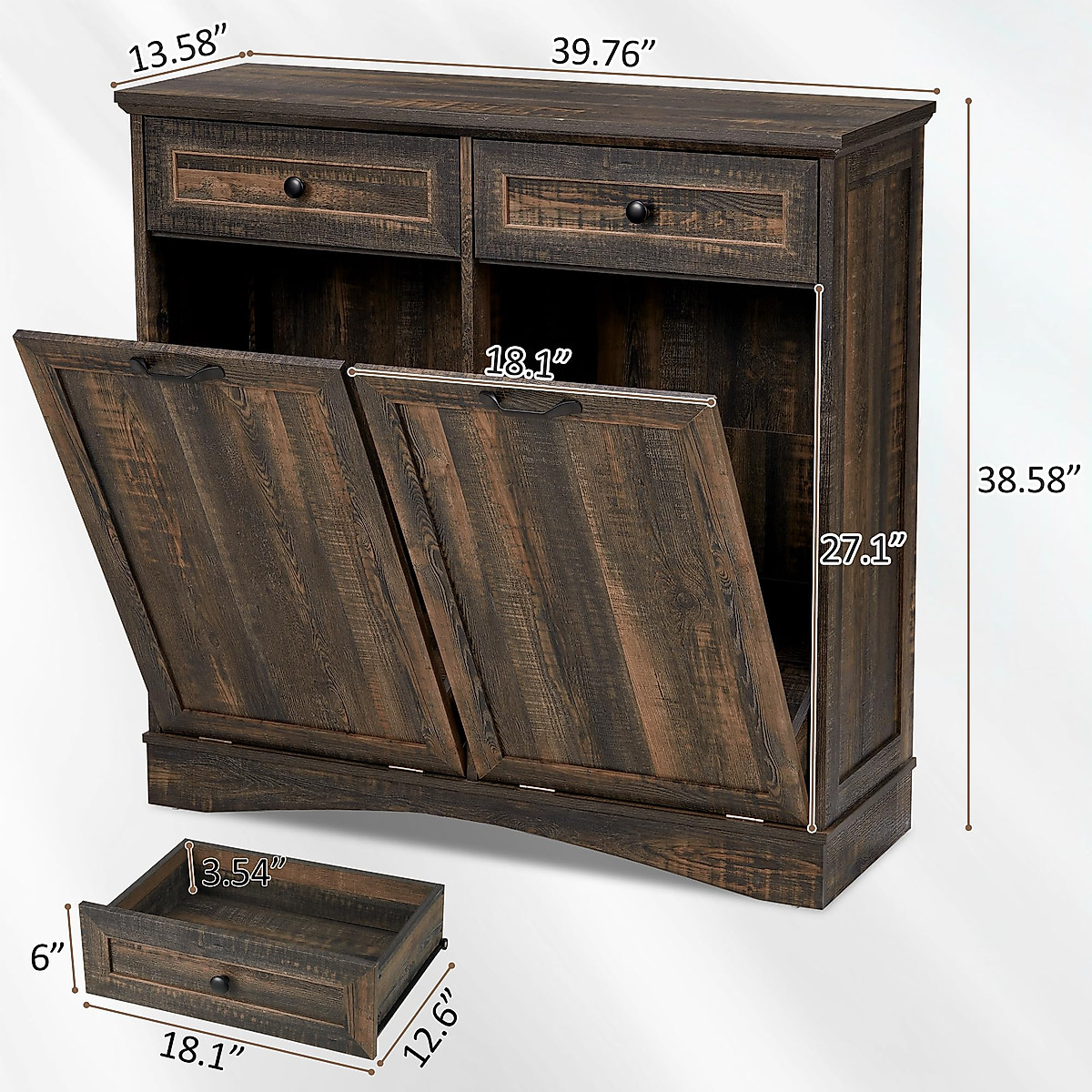 Spurgehom Double Tilt Out Trash Cabinet 13 Gallon Kitchen Waste Bins, Laundry Hamper Tilt Out Pet Proof Hidden Trash Bin for Kitchen,Rustic Black