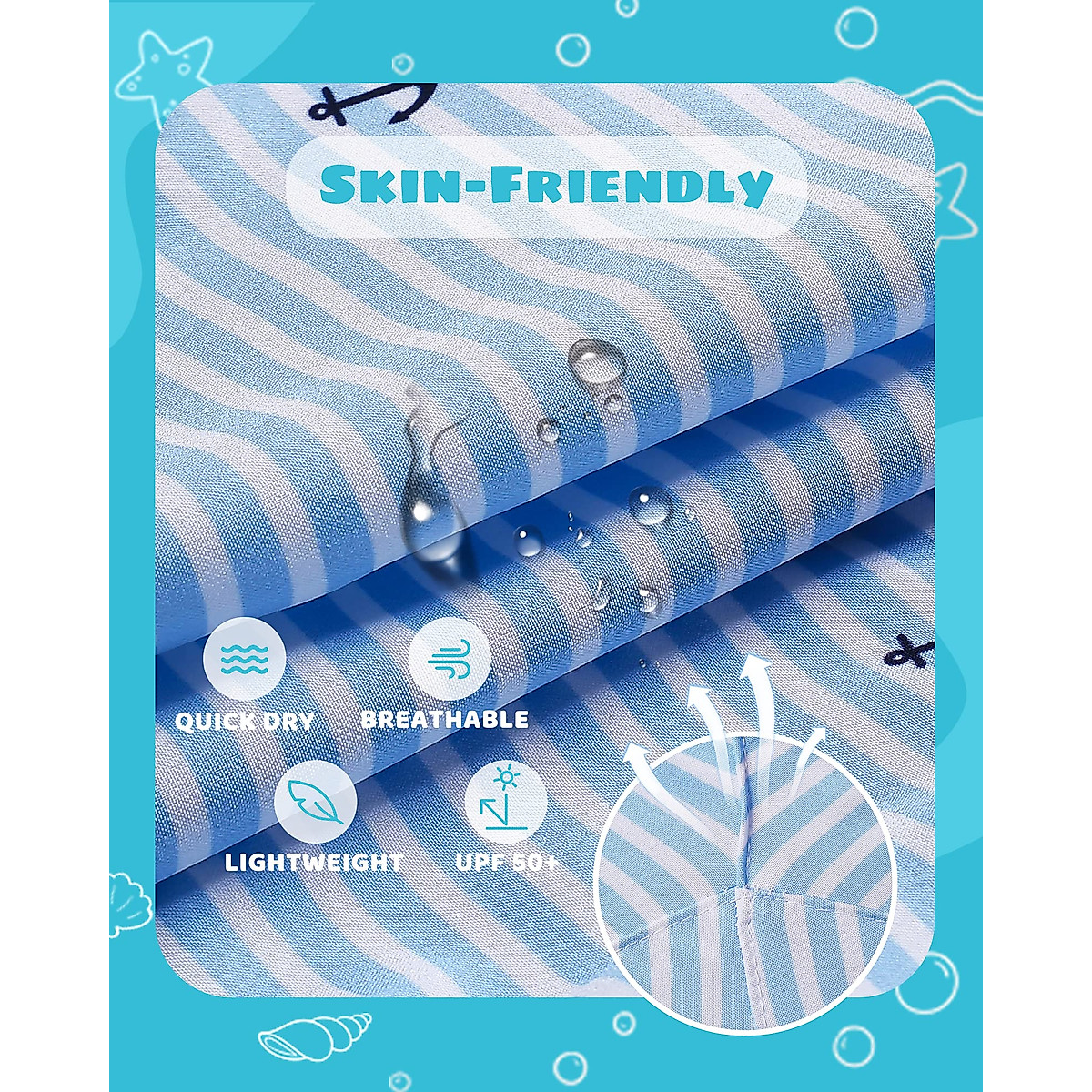 maamgic Boys Swim Trunks with Compression Liner Toddler Stretch Swim Shorts Quick Dry Swimming Trunks Boxer Brief 2 in 1 Beach Shorts White Blue Striped 5/6