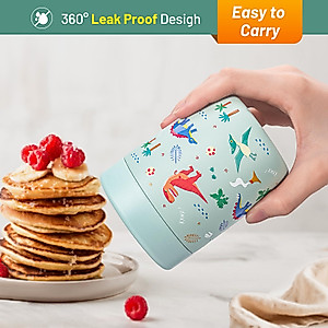 Charcy 9oz Stainless Steel Vacuum Insulated Kids Food Jar - Soup Thermo for Hot & Cold Food - Turquoise Dinosaur