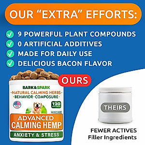BARK&SPARK Advanced Calming Chews for Dogs - Anxiety Relief Treats - Melatonin + Hemp Oil - Separation Aid - Stress Relief During Fireworks, Storms, Thunder - Aggressive Behavior - SmokyBacon (120ct)
