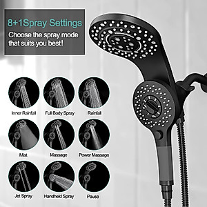 SR SUN RISE Magnetic Shower Faucet with Handheld Sprayer 2-in-1 Dual Shower Head with 8-Spray Hand Held Shower Wand and ON/OFF Switch for Saving Water 1.8 GPM Shower Combo, Matte Black