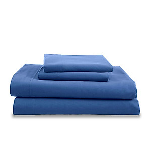 Martex 225 Thread Count Cotton Rich 4 Piece Queen Bed Sheet Set - Queen Sheet Set - 1 Fitted Sheet, 1 Flat Sheet, 2 Pillowcase - Soft – Durable – Wrinkle Resistant Blue Sheet Set (Queen, Blue)