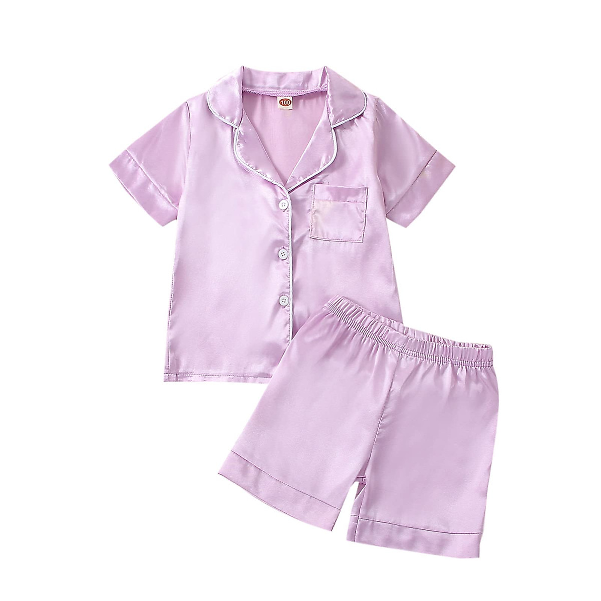 One opening Boy Girl Baby Pajamas Satin Toddler Pajamas Button Down Sleep Suit Kids Pajamas Set Boys Pajamas Girls Pjs (A-Purple, 6-12 Months)
