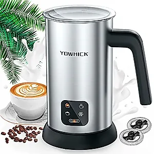 YOWHICK Milk Frother, 4-in-1 Electric Milk Steamer Stainless Steel,10.1oz/300ml Large Capacity, Automatic Hot/Cold Foam Maker and Milk Warmer for Latte, Cappuccinos, Macchiato, Hot Chocolate,120V