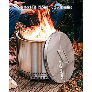 304 Stainless Steel Fire Pit Lid Fit for Solo Stove Bonfire 19.5" Fire Pit, Round Cover with Heat Resistant Handle, Outdoor Fire Pits Wood Burning and Camping Accessories