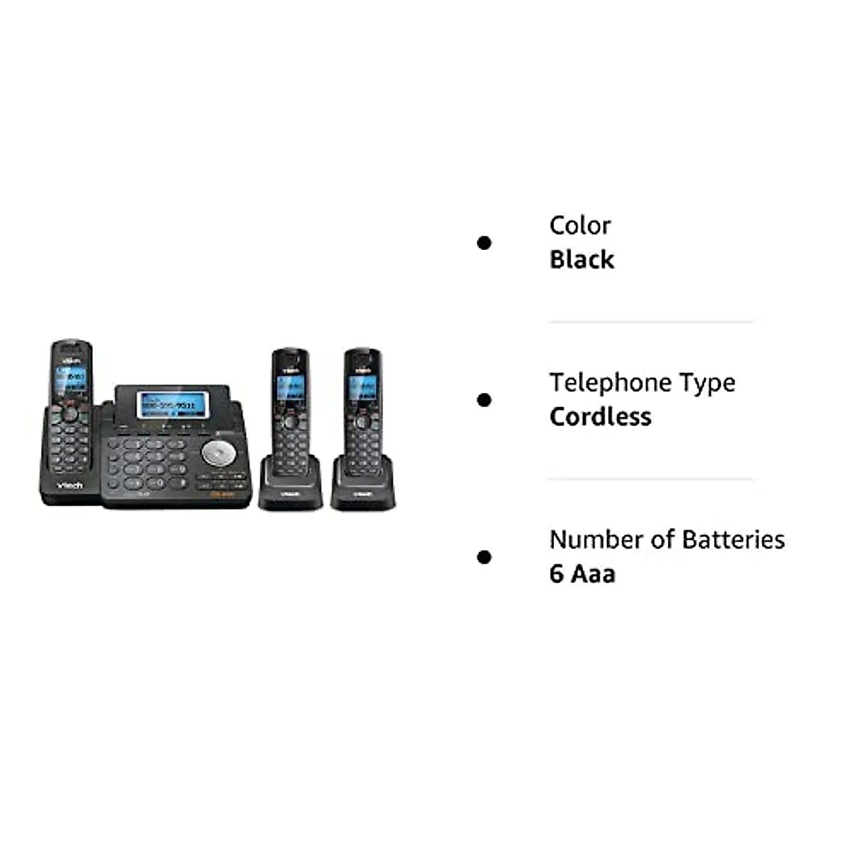 VTech DS6151-11 DECT 6.0 2-Line Expandable Cordless Phone + (2) DS6101-11 Accessory Handset, Black