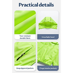 CREATMO US Mens Waterproof Windbreaker Rain Jacket Lightweight Hooded Raincoat Water Resistant Cycling Jackets Yellow 3XL