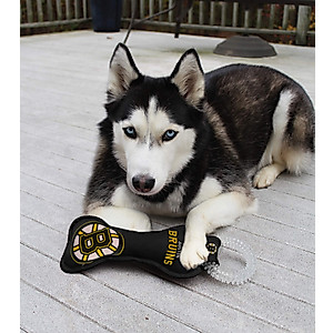 Pets First NHL Boston Bruins Dental Dog TUG Toy with Squeaker. Tough PET Toy for Healthy Fun, Teething & Cleaning Pet's Teeth & Gum., Team Color, one Size (BRU-3310)