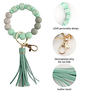 Junecarp LOVE Fringe Key Chain,Silicone Beaded Bracelet Keychain for Women Car Keys Home Keyring (Green-LOVE)